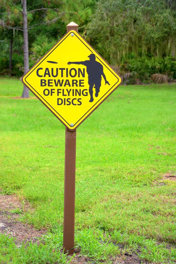 Disc Golf Flying Discs Caution Sign Stock Photo - Image of recreation ...