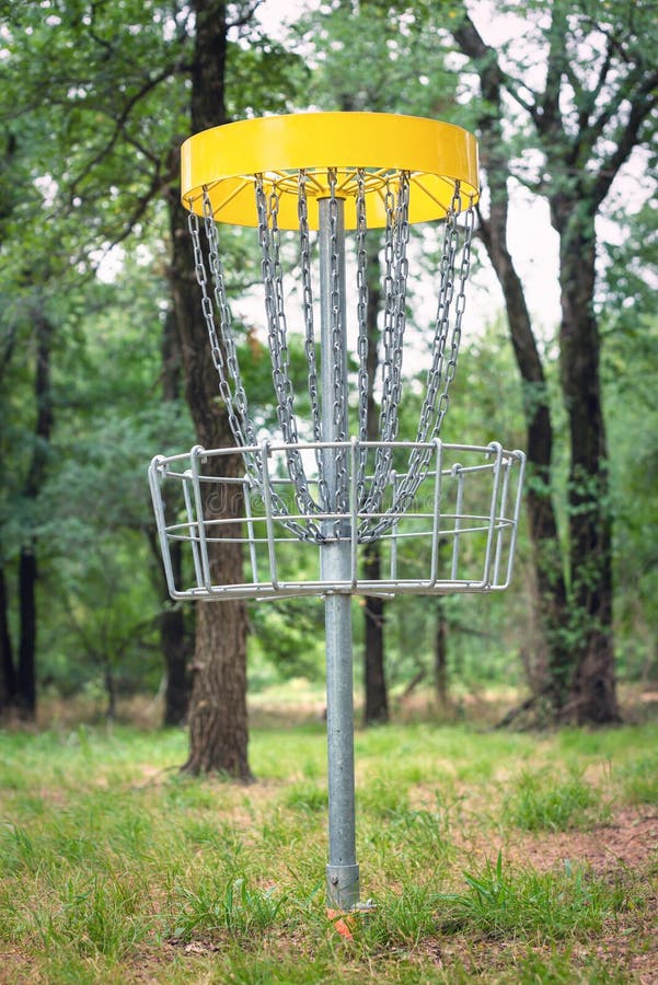 Disc Golf Target Basket in Wooded Park Stock Image - Image of disc ...