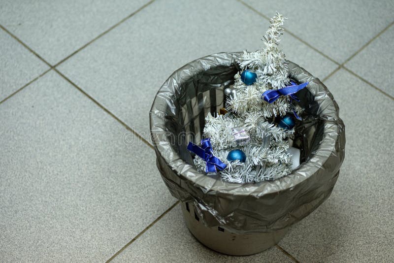 Discarded Artificial Small Christmas Tree in the Trash Stock Photo ...