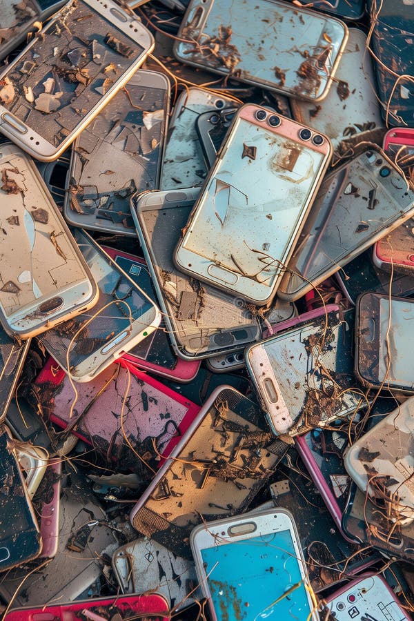 Discarded and Broken Smartphones Representing the E-waste Crisis Stock ...