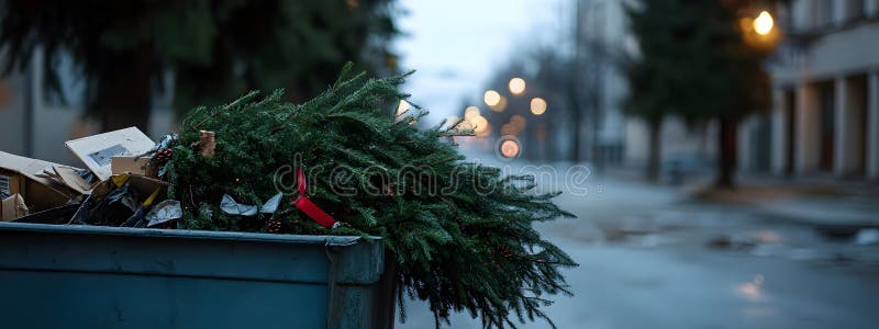 A Discarded Christmas Tree on the Garbage, a Place for Text. the ... A Discarded Christmas Tree on the Garbage, a Place for Text. the ...