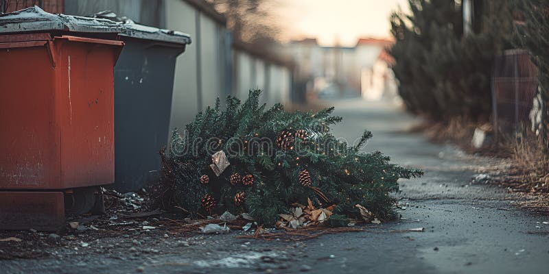 A Discarded Christmas Tree on the Garbage, a Place for Text. the ...