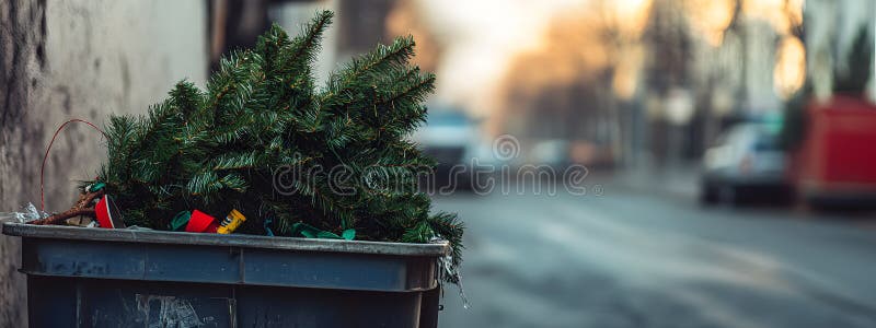 A Discarded Christmas Tree on the Garbage, a Place for Text. the ...