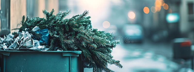 A Discarded Christmas Tree on the Garbage, a Place for Text. the ...
