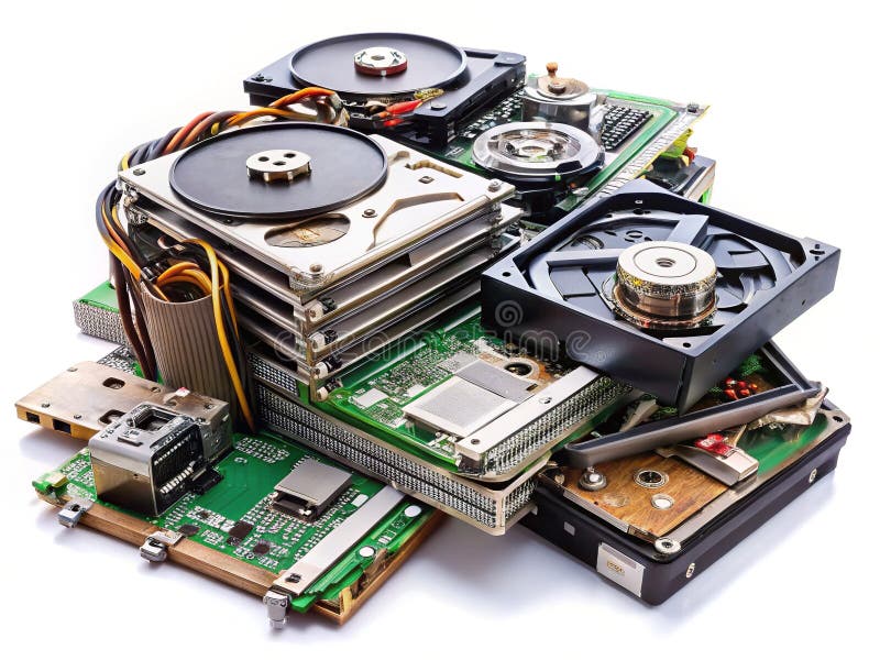 Discarded, Used and Old Computer Hardware Electronics Scraps. Stock ...