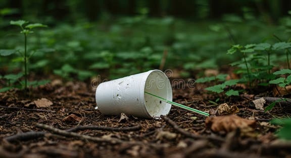 Discarded Cup Causes Pollution on Forest Floor. Example of Nature ...