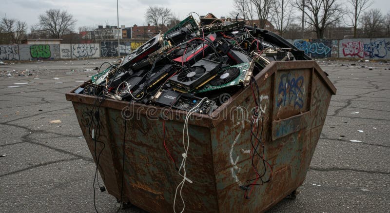 Discarded Graphics Cards in Dumpster a Dumpster Overflowing with ...