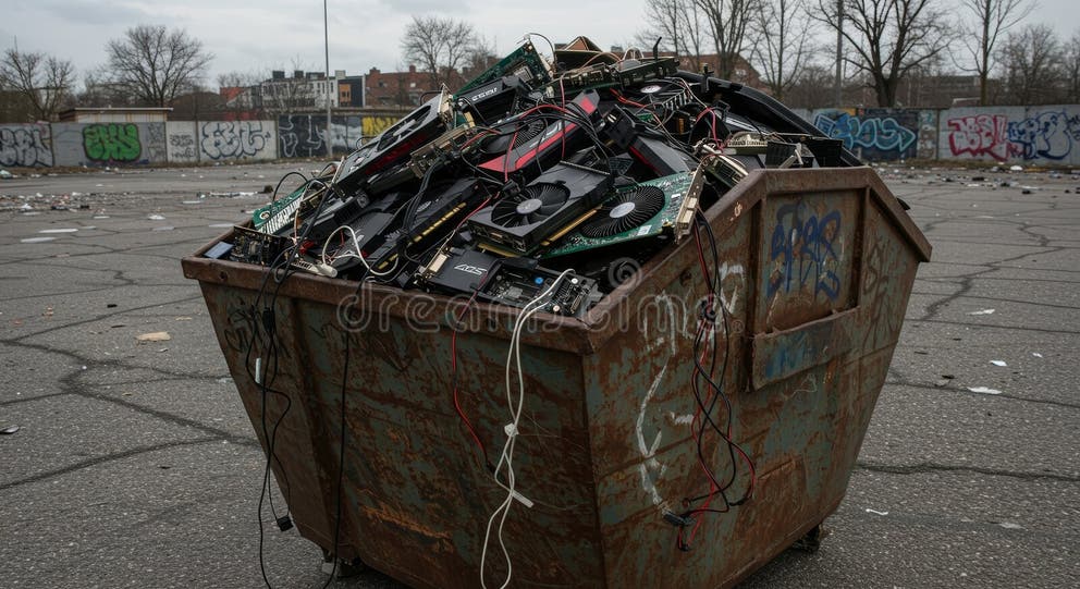 Discarded Graphics Cards in Dumpster a Dumpster Overflowing with ...