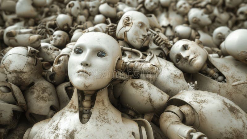 Discarded Humanoid Robots in a Dystopian Scrapyard Stock Photo - Image ...