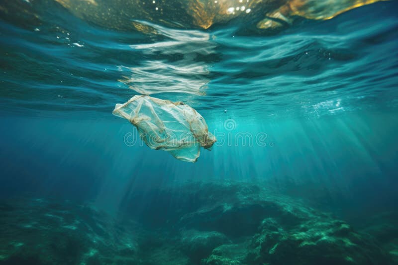 Plastic Bag Floating in Polluted River, with Greyscape in the ...