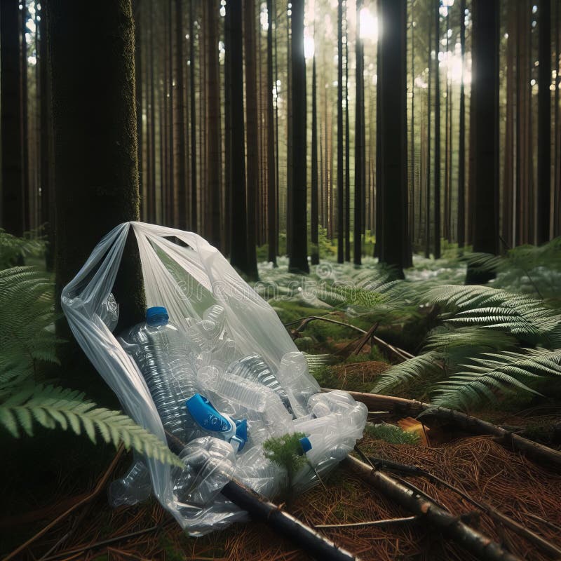 Discarded Plastic Bottles Litter a Forest Floor, Highlighting Pollution ...