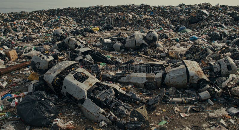 Discarded Robots in Landfill Broken Robots Lie Discarded Amongst Piles ...