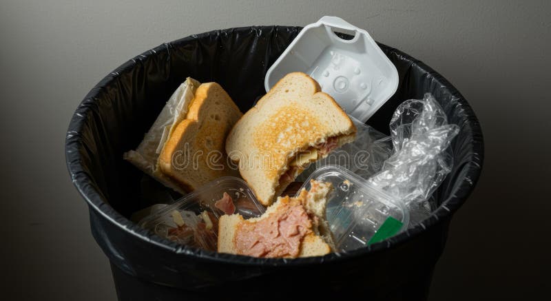 Discarded Sandwich Meat Spread Trash Can Plastic Waste Packaging ...