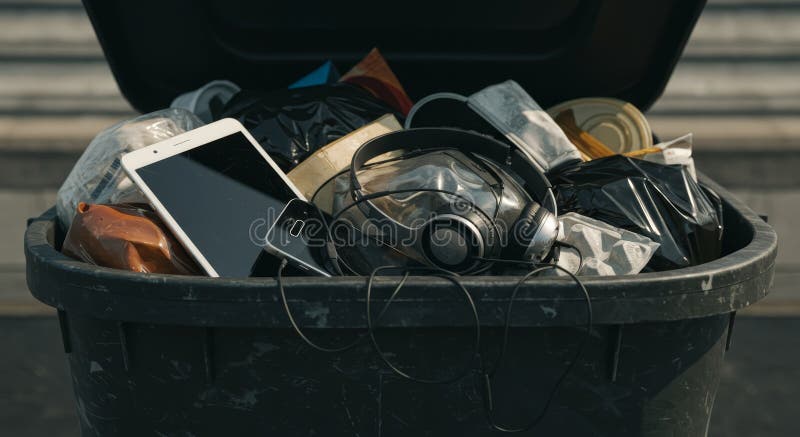 Discarded Tech Trash Bin a Closeup View of a Bin Overflowing with ...