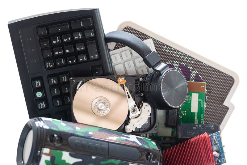 Discarded, Used and Old Computer Hardware Electronics Scraps. Isolated ...