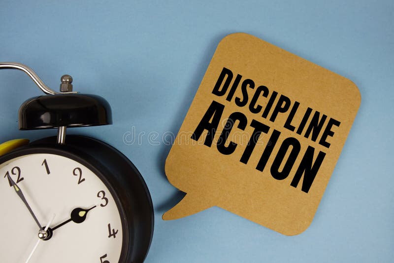 Discipline Action Text with Alarm Clock on Blue Background Stock Image ...