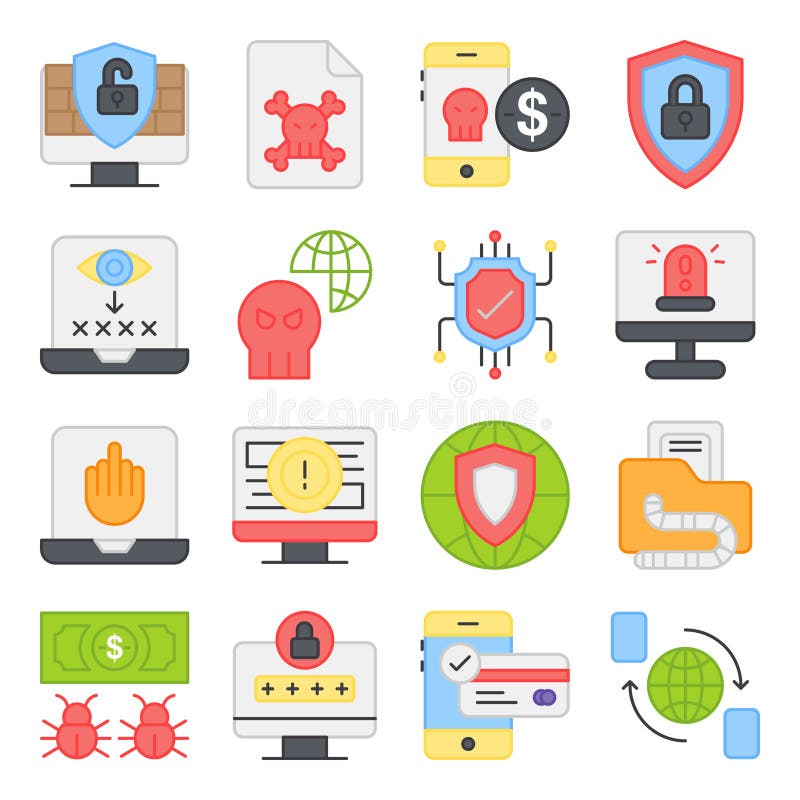Pack of Encryption Flat Icons Stock Vector - Illustration of file ...