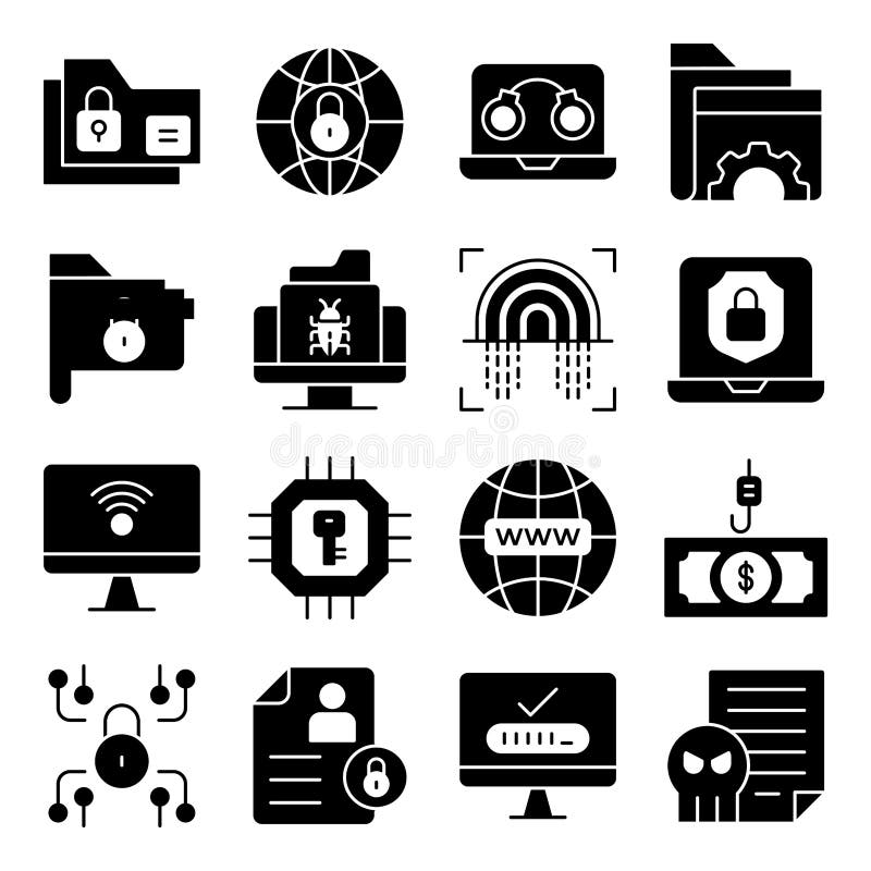 Pack of Protection Solid Icons Stock Vector - Illustration of locked ...