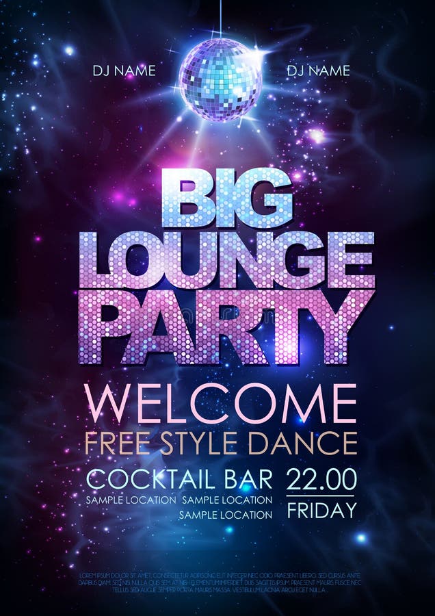 Disco Ball Background. Disco Big Lounge Party Poster on Open Space ...