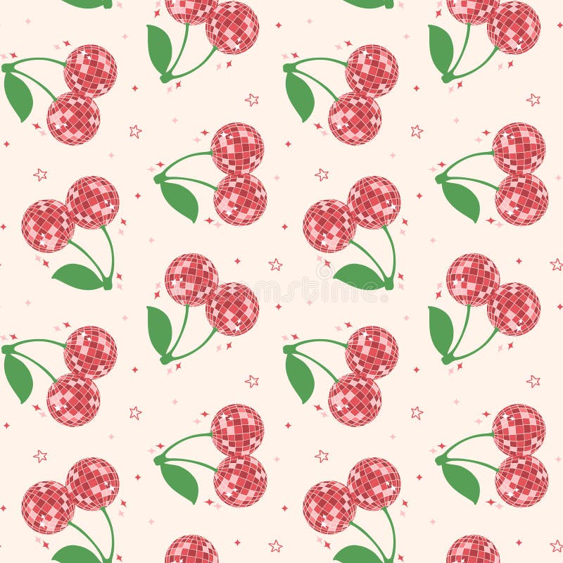 Disco Ball Cherry Seamless Pattern Groovy Retro Background Vibes ...