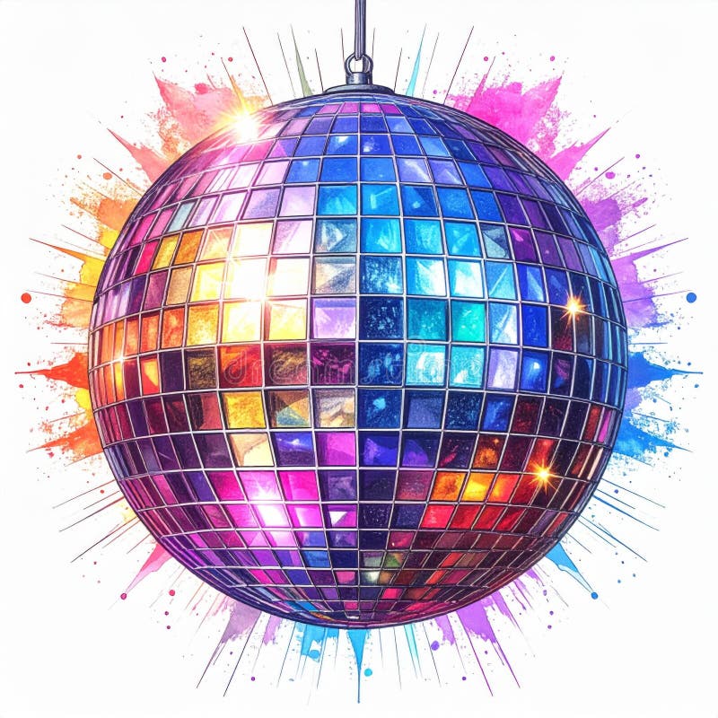 Disco Ball with Colorful Paint Splatter Stock Illustration ...