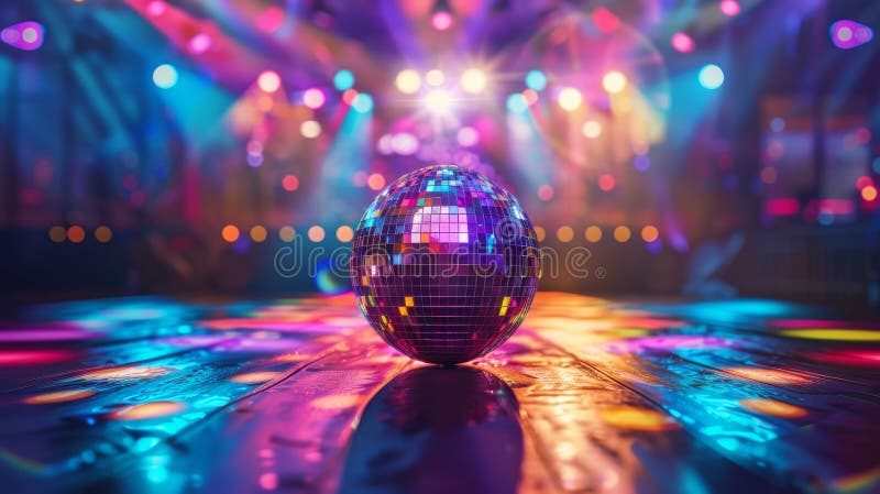 Disco Ball on Dance Floor with Colorful Lights Stock Image - Image of ...