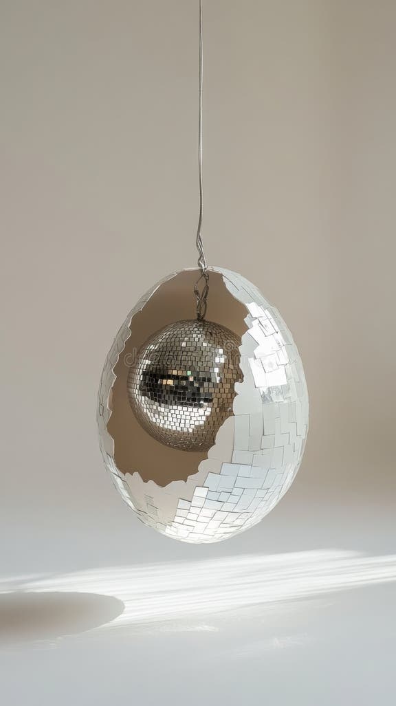 Disco Ball Enclosed in Cracked Egg Shell, Creative Composition Stock ...