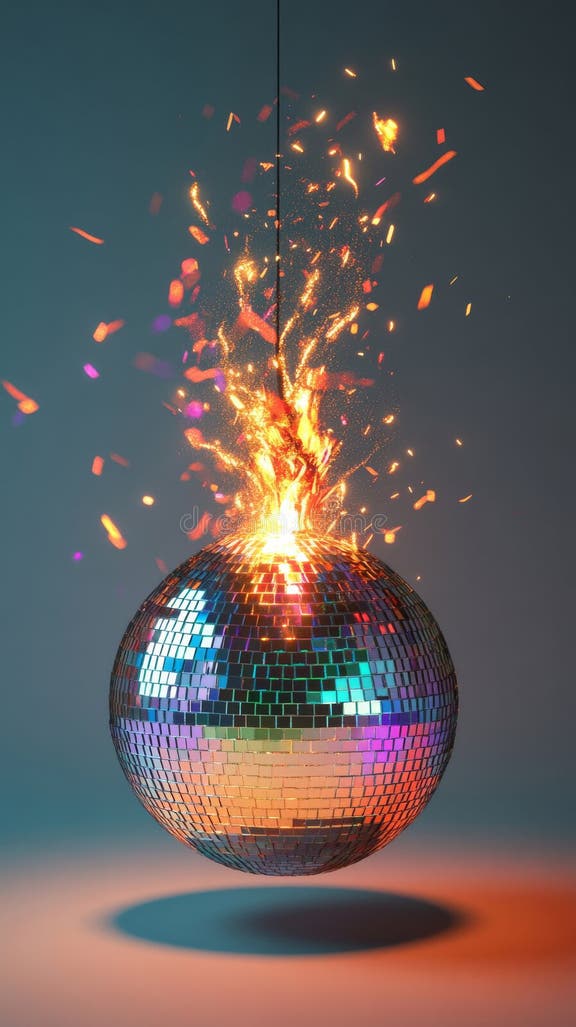 Disco Ball with Fiery Explosion Effect Stock Photo - Image of reflective, illuminated: 335784926