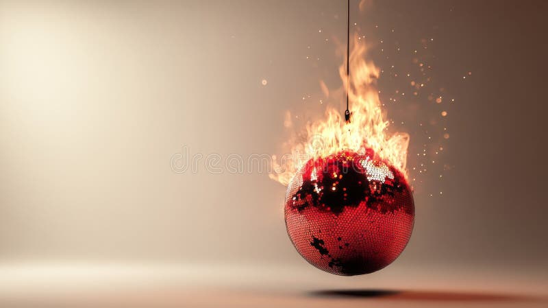 Disco Ball on Fire Suspended in Mid-air, Dramatic Lighting. Concept of ...
