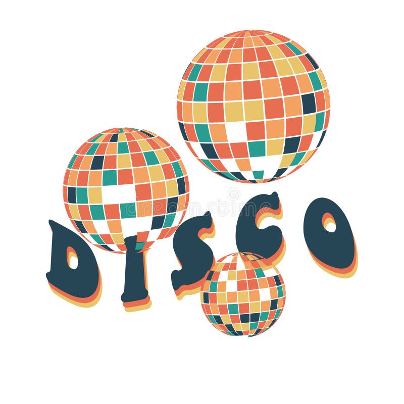 Disco Ball. Fun. Groovy. Clockwork Elements in Retro Hippie Style of ...