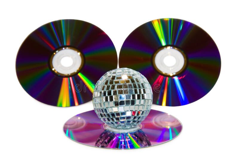 Disco Ball with Music CD Isolated on White Stock Photo - Image of ...