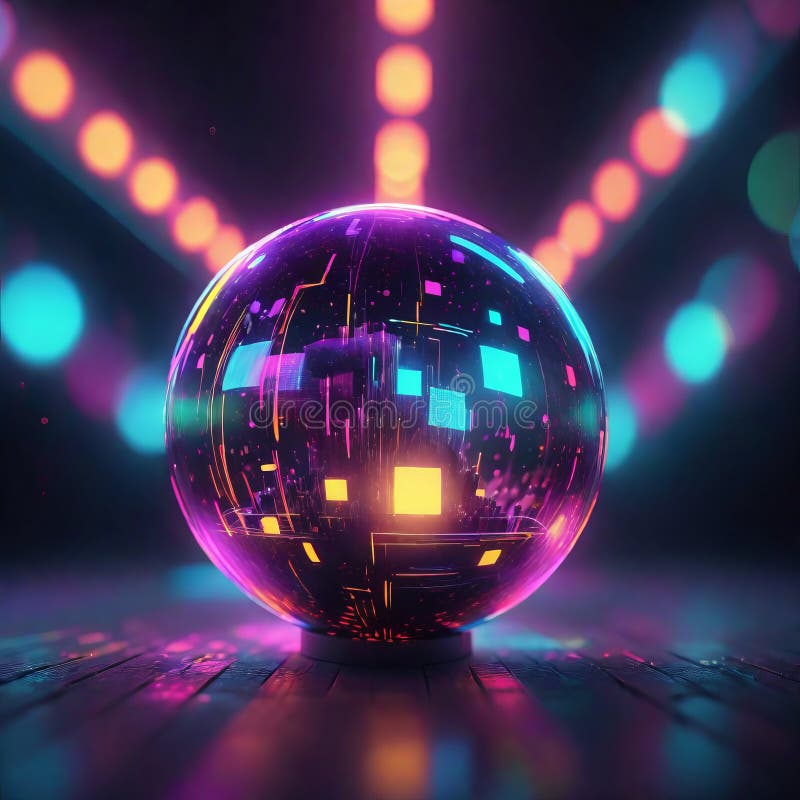 Disco Ball in Neon Light. 3d Rendering Disco Ball in Neon Light Stock ...