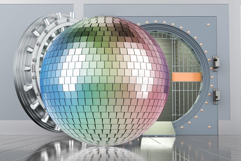 Disco Ball with Opened Bank Vault, 3D Rendering Stock Illustration ...