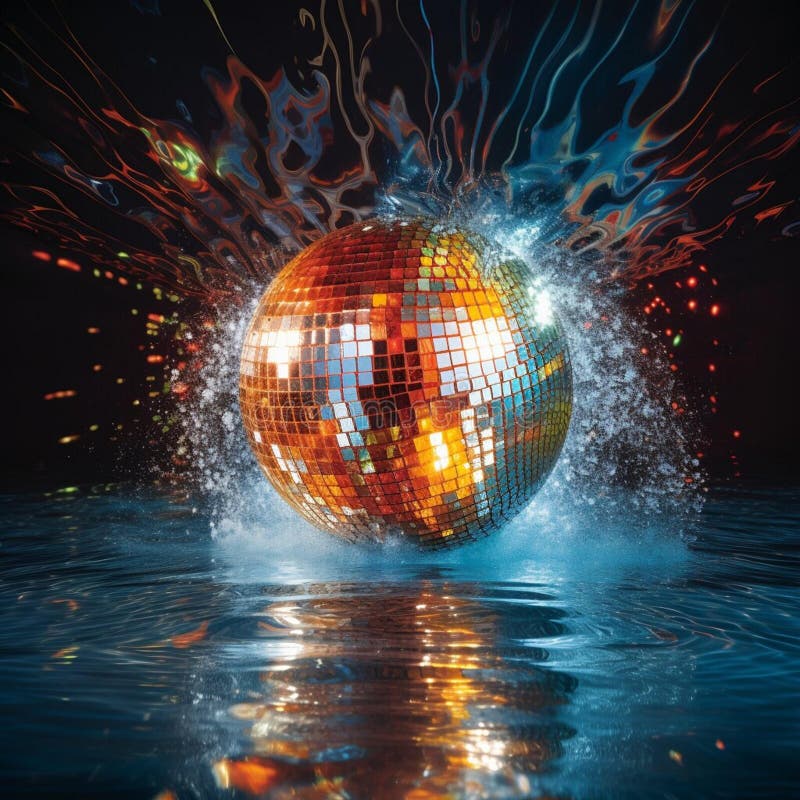 Disco Ball Reflection in Water Stock Image - Image of generated ...