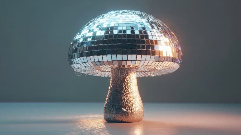 Disco Ball Shaped Like a Mushroom on a Reflective Surface Stock Image ...