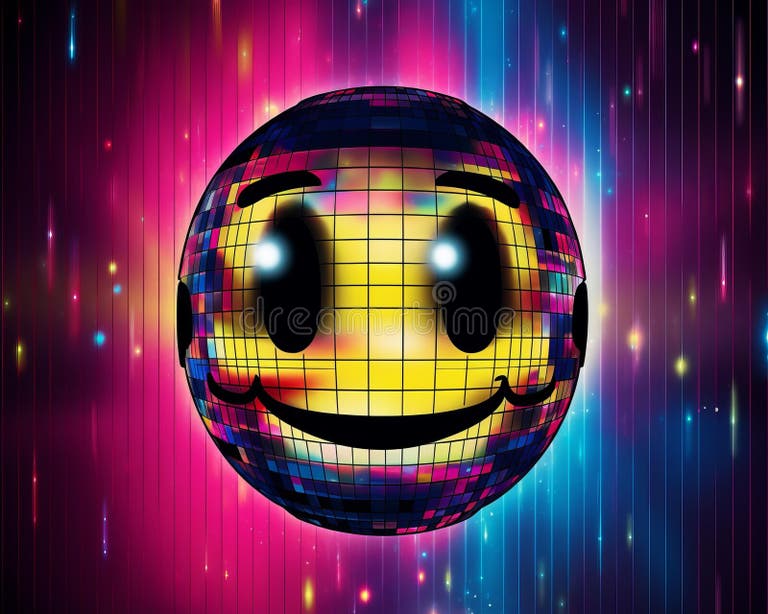 A Disco Ball with a Smiley Face on it Stock Illustration - Illustration ...