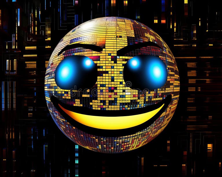 A Disco Ball with a Smiley Face on it Stock Illustration - Illustration ...