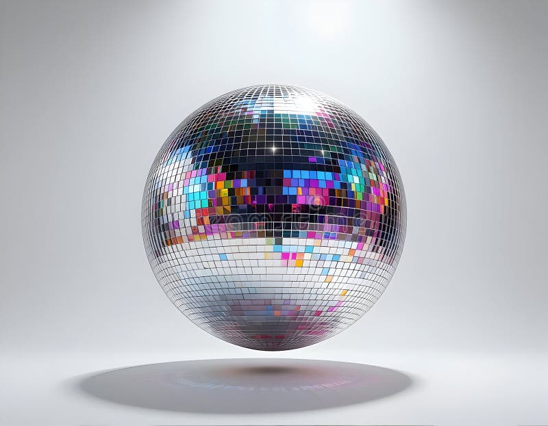 Disco Ball Sparkling with Colorful Reflections in a Simple Grey Studio ...