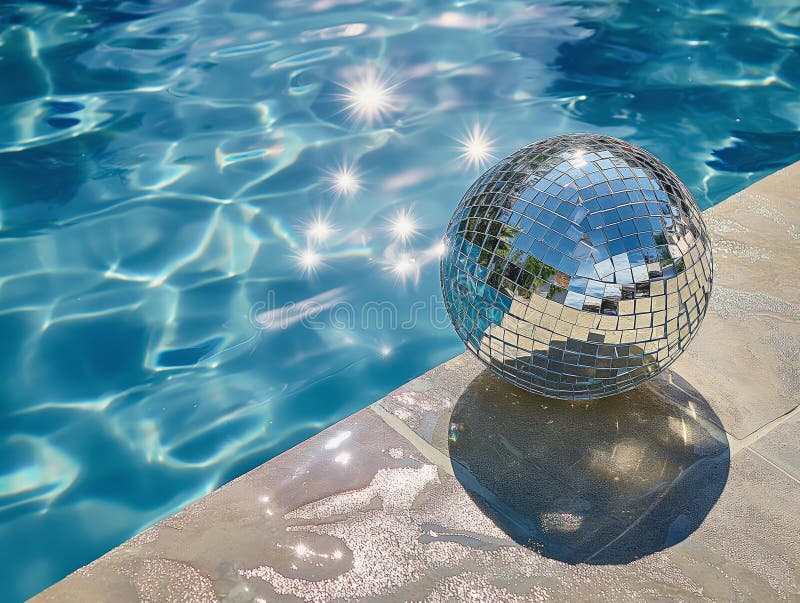 Disco Ball by a Sparkling Pool Stock Image - Image of glistening ...