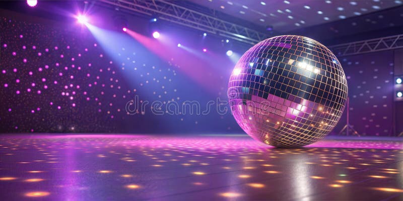 Disco Ball on Stage Bathed in Vibrant Purple and Pink Lights Stock ...