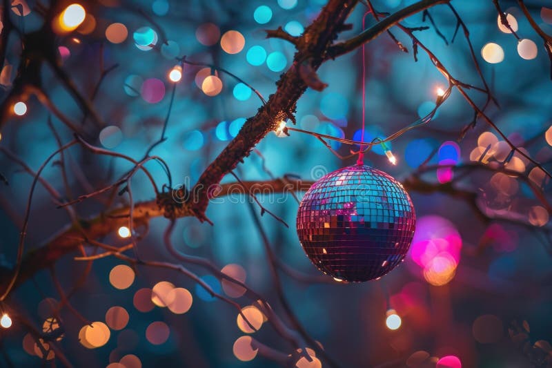 Disco Ball Tree Branch stock photo. Image of celebration - 377280244