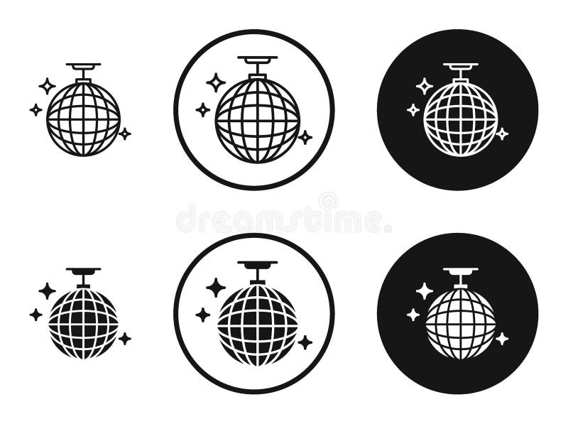 Disco Ball Vector Icon Set in Black and White Outlines Stock Vector ...