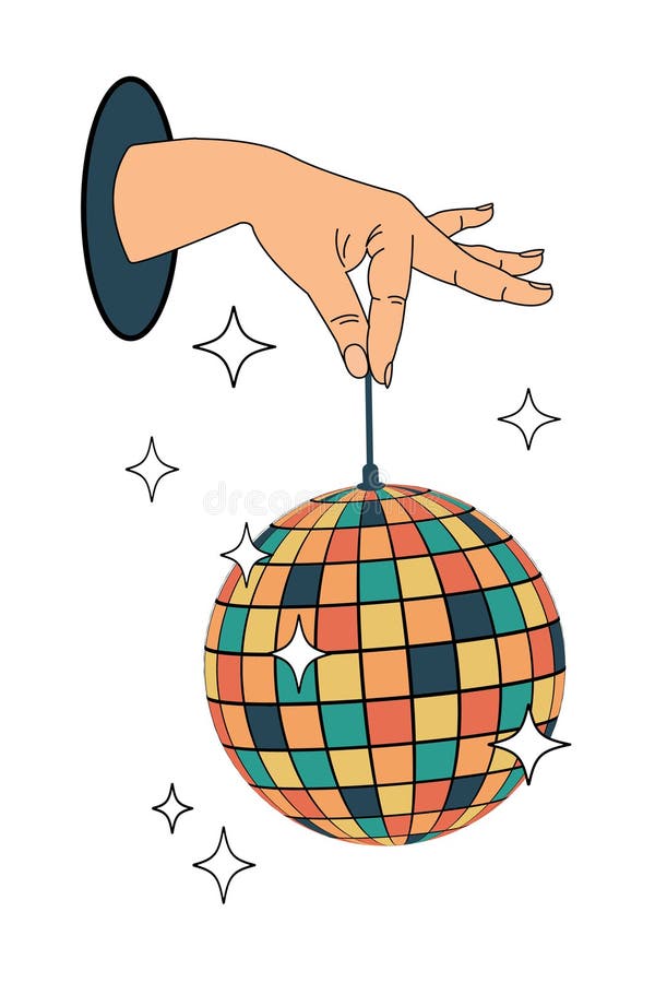 A Disco Ball in Your Hand. Groovy. Clockwork Elements in a Retro Hippie ...