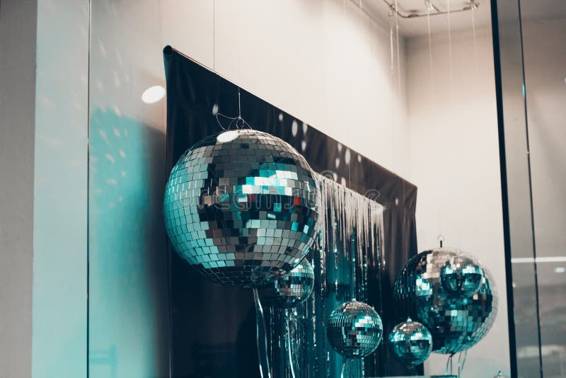 Disco Ball and Colorful Flags in the Courtyard of a Multi Storey ...
