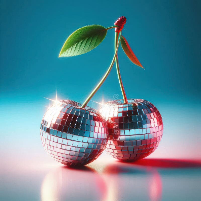 Disco Cherries on a Clean Background with Leaves. Stock Image - Image ...