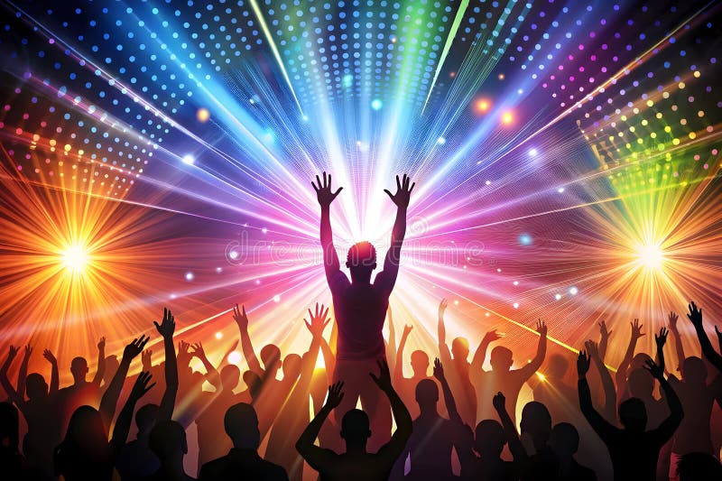 Disco Crowd with Light Rays Abstract Background Stock Illustration ...