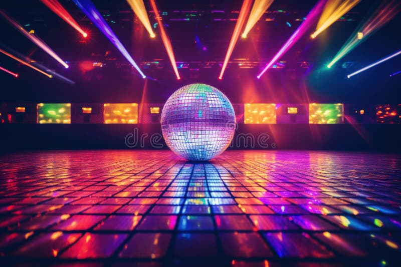 Disco Dance Glowing Floor with Shining Ball Stock Illustration ...