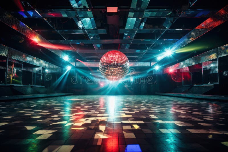 Disco Dance Glowing Floor with Shining Ball Stock Illustration ...