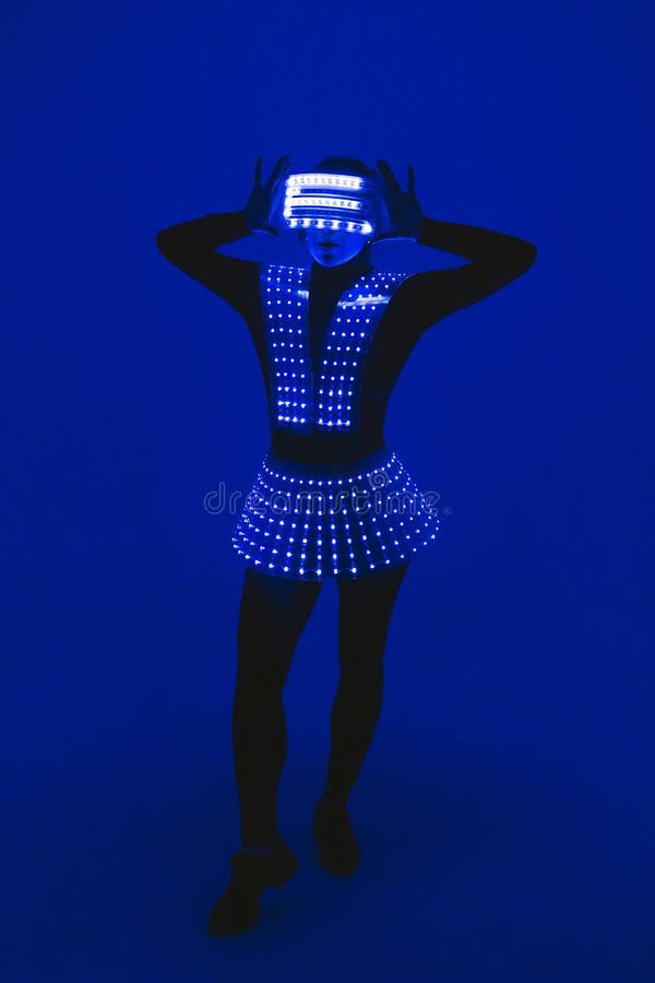 Disco Dancer Moves in UV Ultraviolet Suit. Stock Photo - Image of light ...