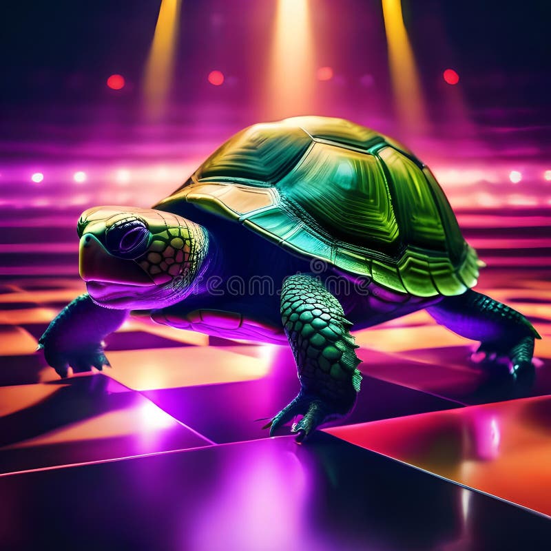 A Disco-dancing Turtle in a Shiny Disco Outfit with a Dance Floor Backdrop4 Stock Illustration ...